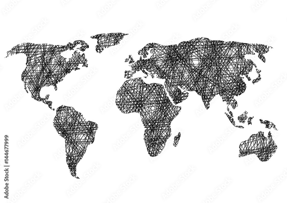 Pencil drawing sketch world map Vector illustration Stock Vector ...