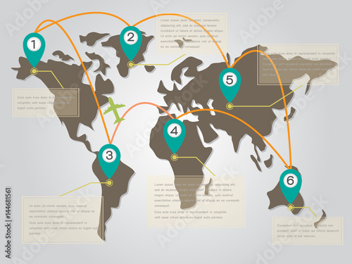 World Map Infographic with Point Symbol and Text Border Template Stock ...