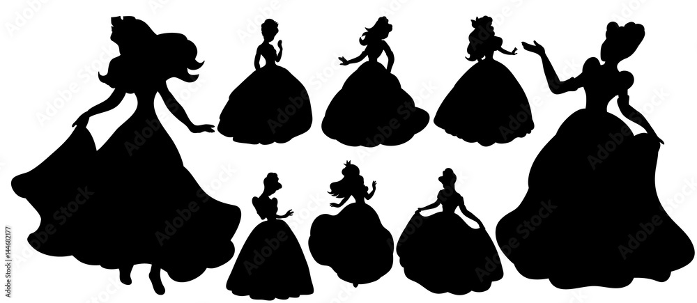 Vector, collection of silhouettes of princess Stock Vector | Adobe Stock