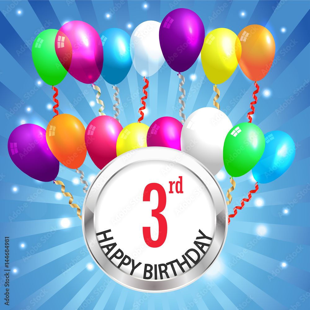 3rd birthday background, 3 years celebration invitation card vector eps ...