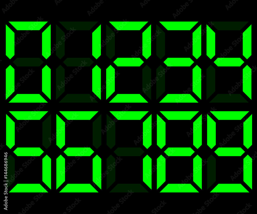 Green electronic digital numbers. Mockup for creating calculator ...