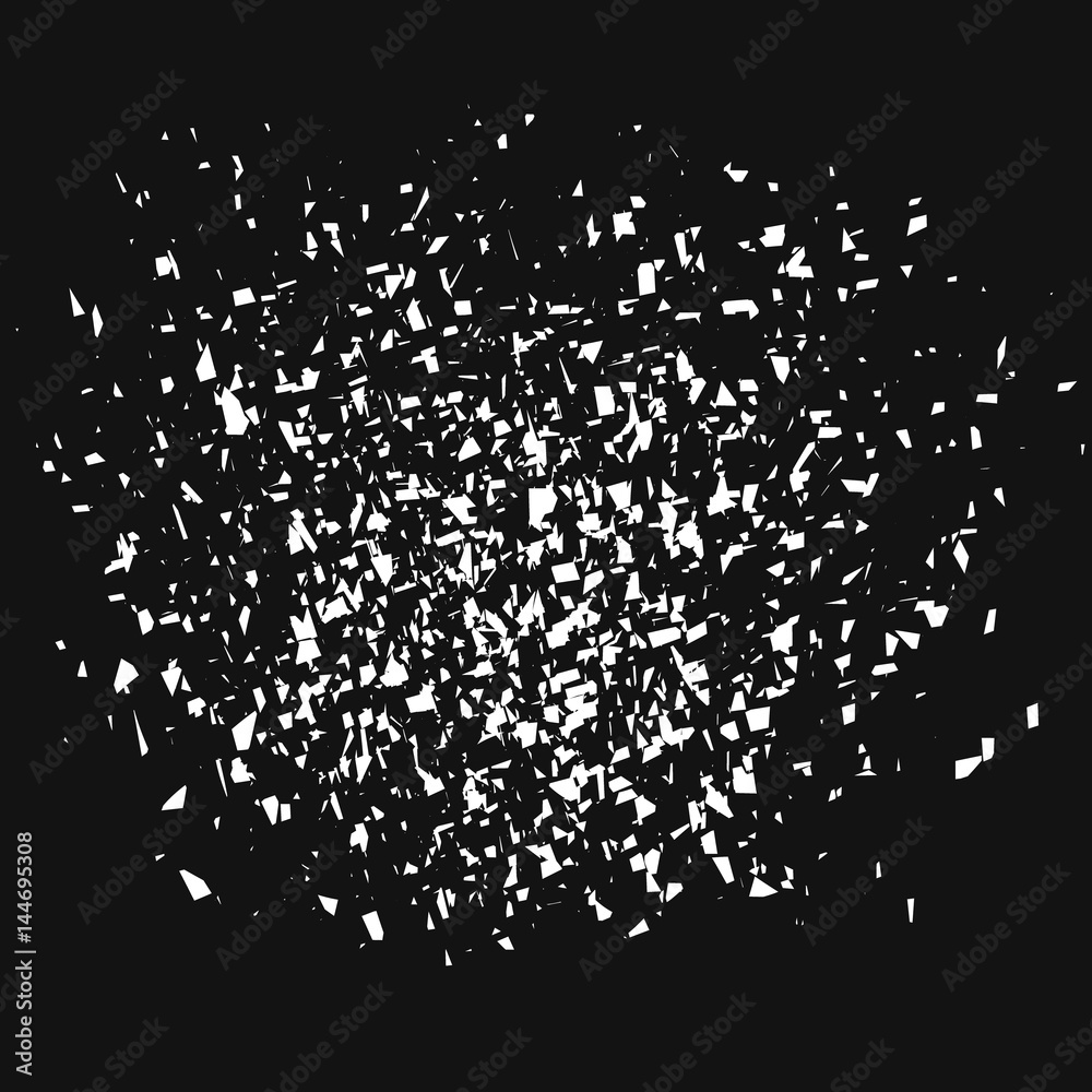 Explosion. Shrapnel from the explosion.White fragments on a black ...