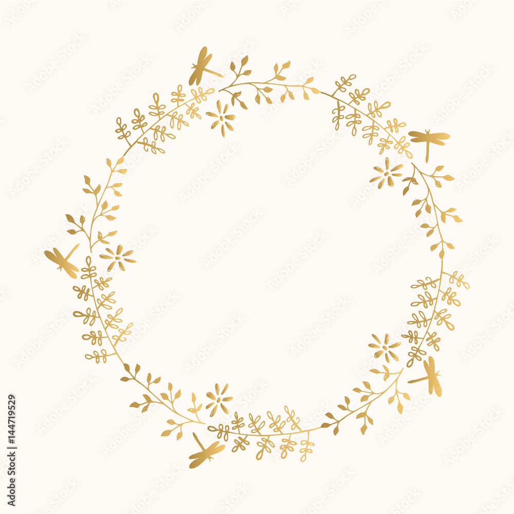 Gold floral round frame. Vector. Isolated. Stock Vector | Adobe Stock