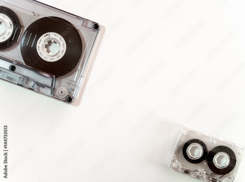 Different sizes of audio cassette tape isolated foto de Stock | Adobe Stock
