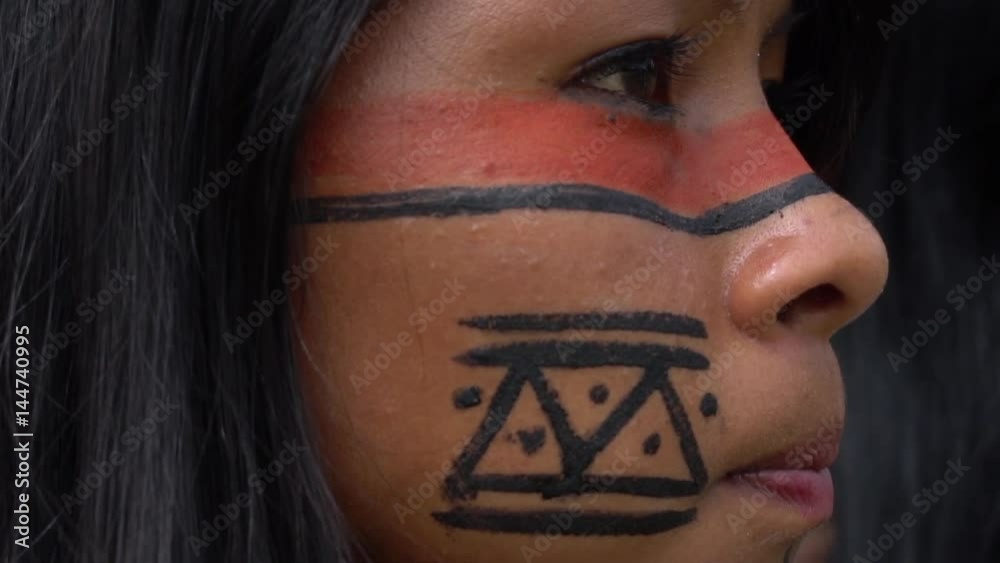 Closeup face of Native Brazilian Woman at an indigenous tribe in the ...