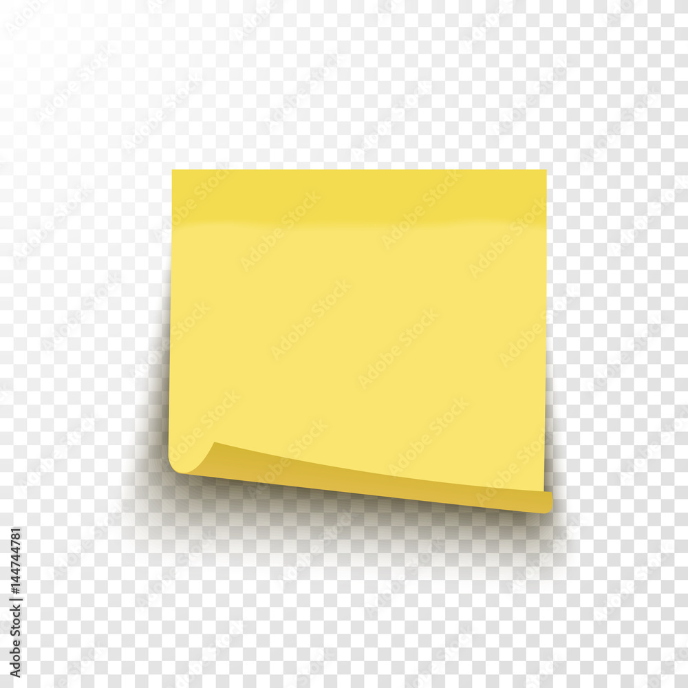 Yellow vector sticky note with curled corner isolated on transparent ...