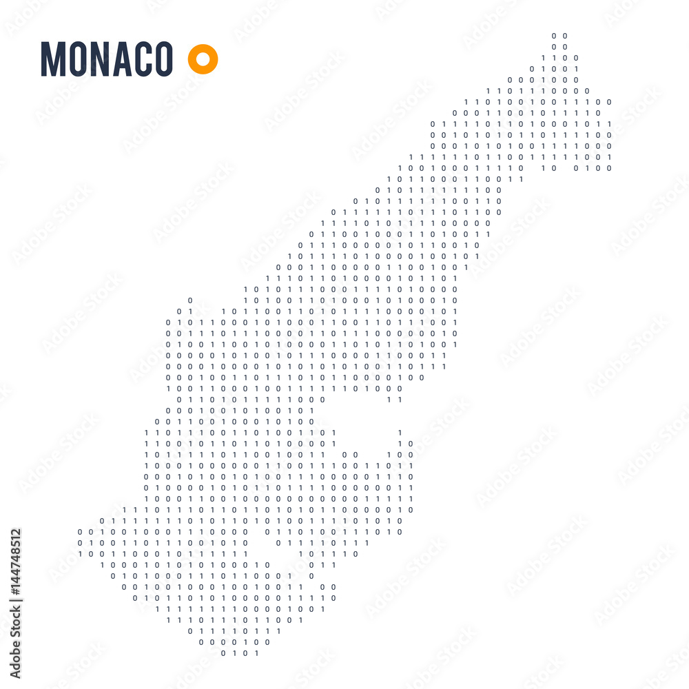 Binary code vector stylized map of Monaco isolated on white background ...