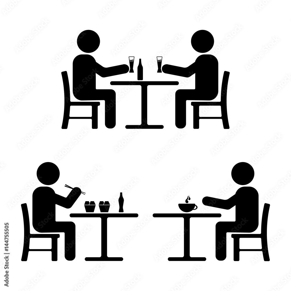 Stick figure set. Eating, drinking, meeting icon Stock Vector | Adobe Stock