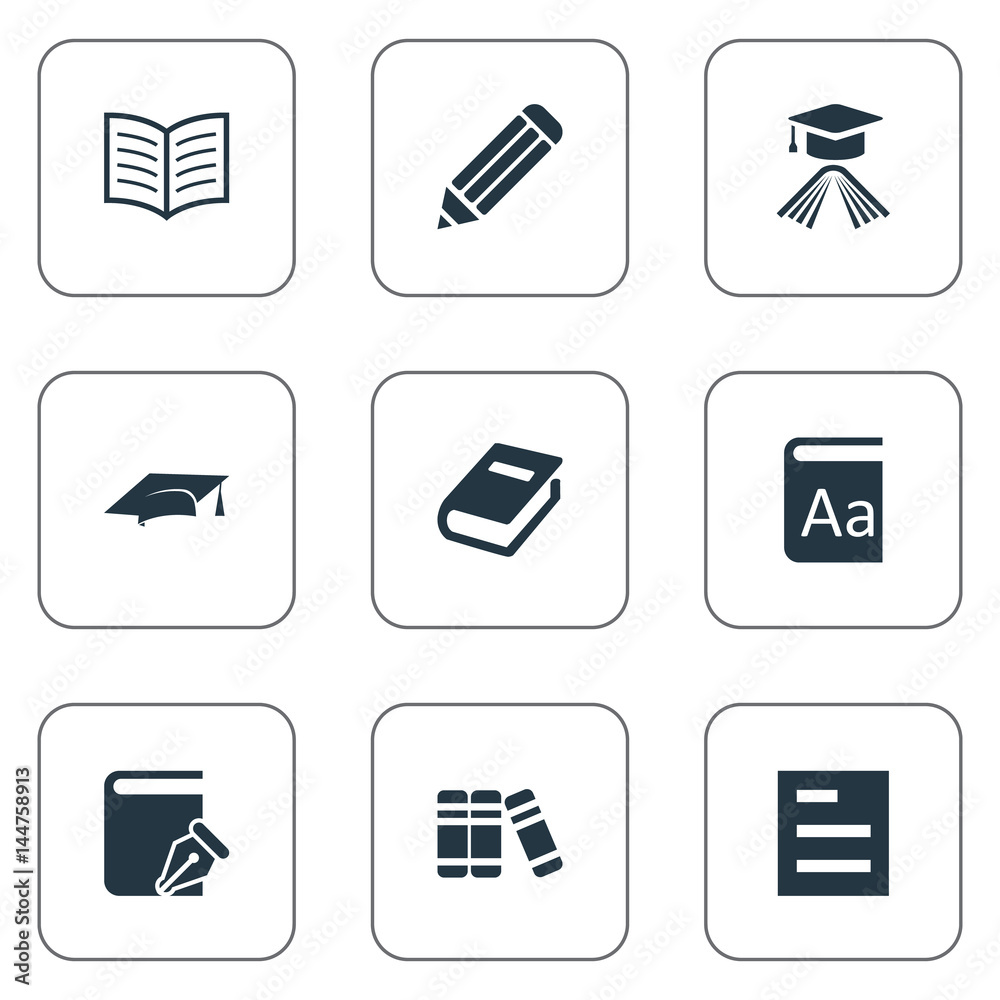 Vector Illustration Set Of Simple Reading Icons. Elements Graduation ...