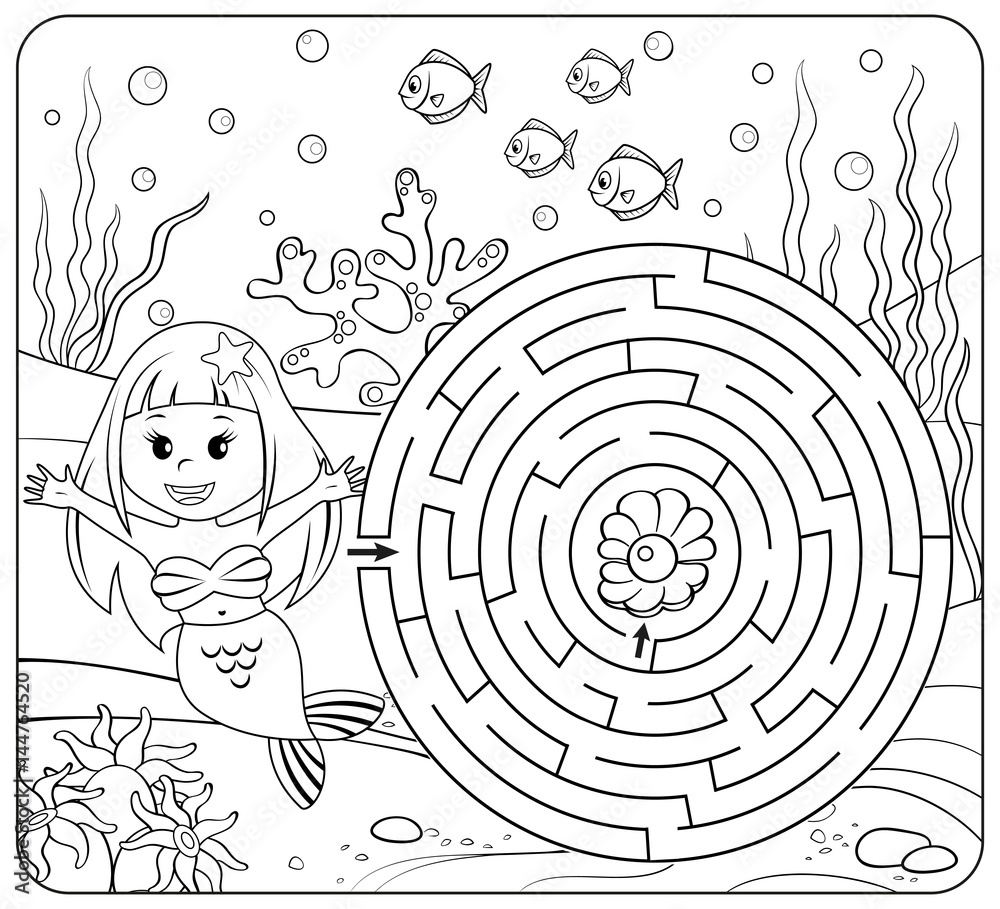 Help mermaid find path to pearl. Labyrinth. Maze game for kids ...