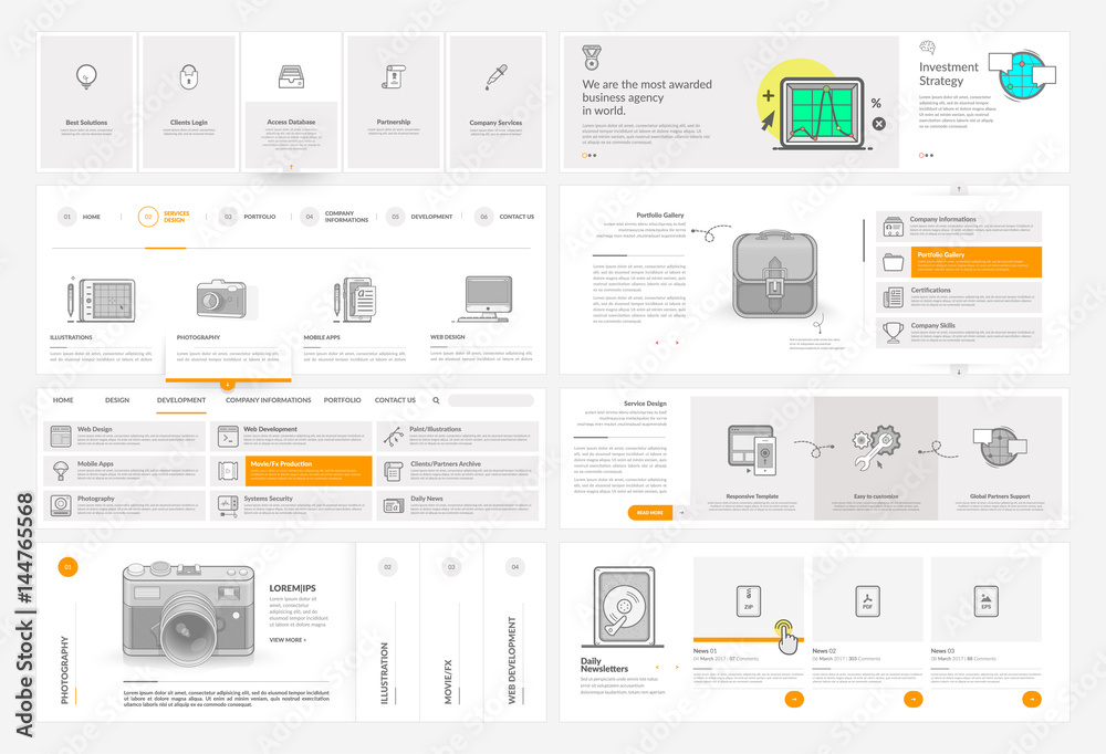 Vetor de Website template elements with concept icons. Collection of ...