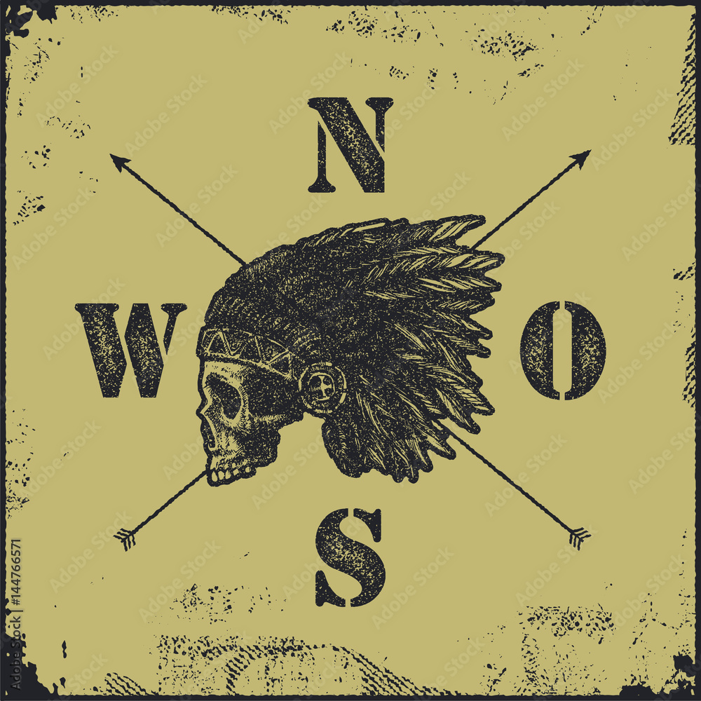 skull indian chief hand drawing style Stock Vector | Adobe Stock