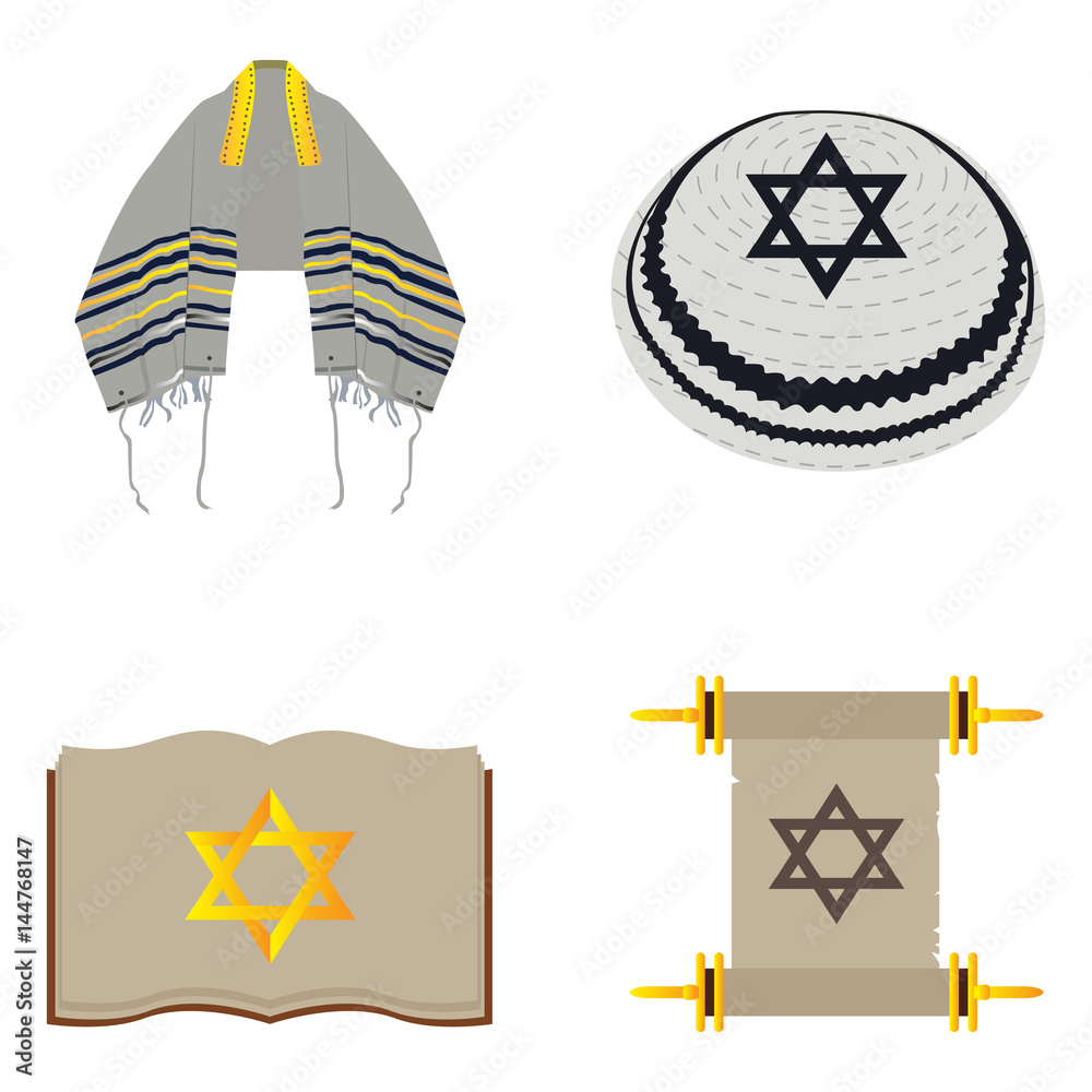 Set of traditional jewish related objects, Vector illustration Stock ...