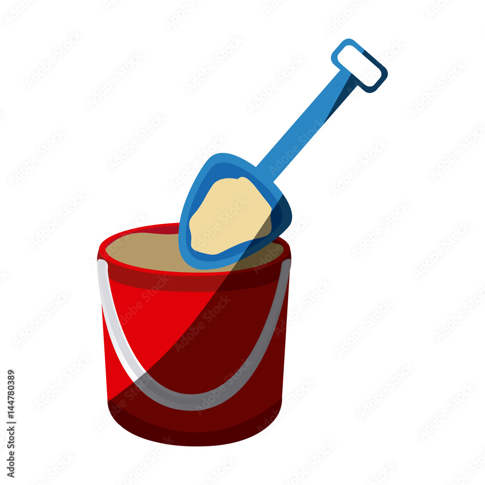 color silhouette with bucket sand and shovel with middle shadow vector ...