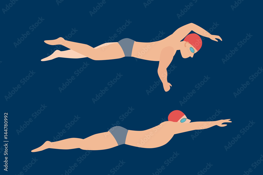 Vector illustration of swimming style scheme different swimmers man and ...