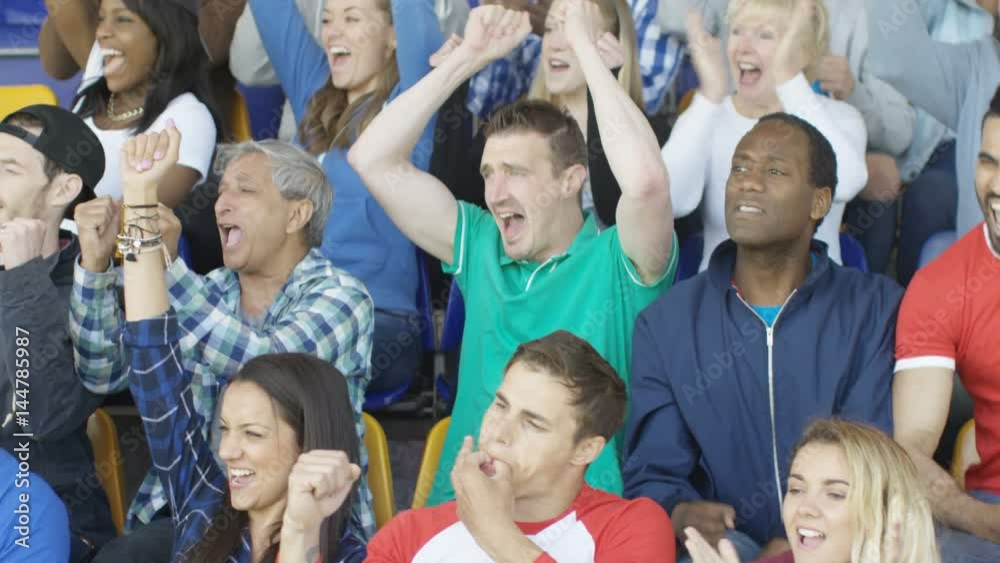 Video Stock Excited fans in sports crowd, celebrating & cheering on ...