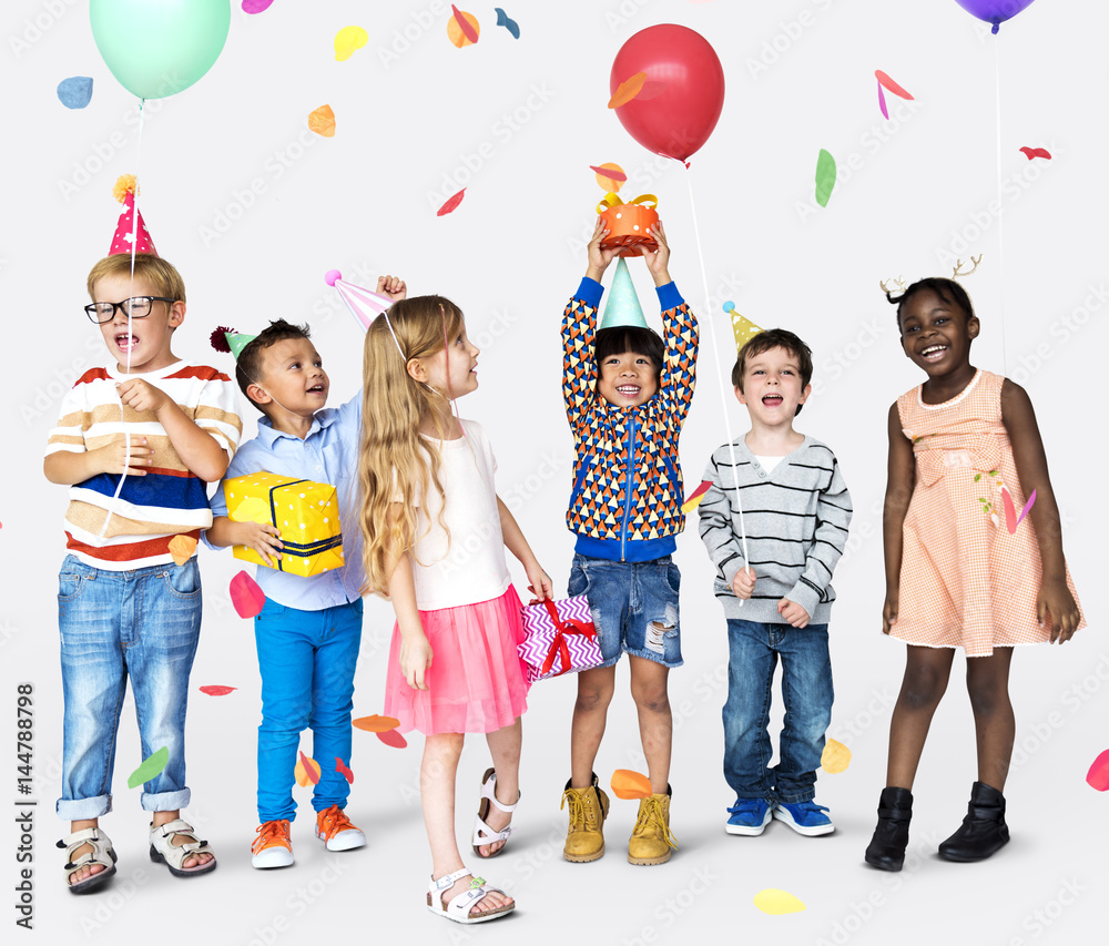 Group of kids celebrate birthday party together Stock Photo | Adobe Stock