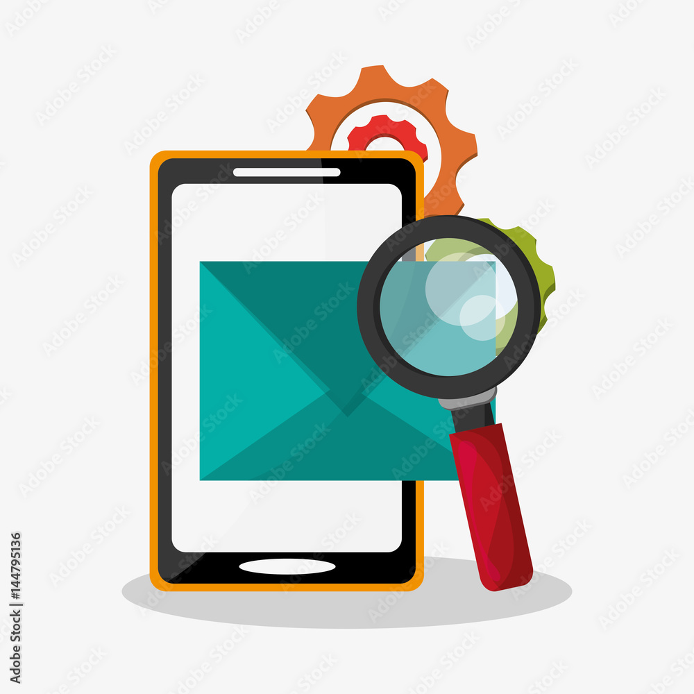 cellphone with web search related icons image vector illustration ...
