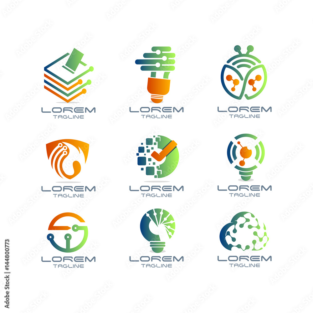 Techno Logo Set Stock Vector | Adobe Stock