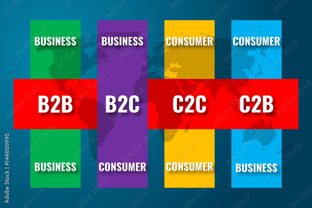 B2C, business to consumer concept over world map Stock Illustration ...