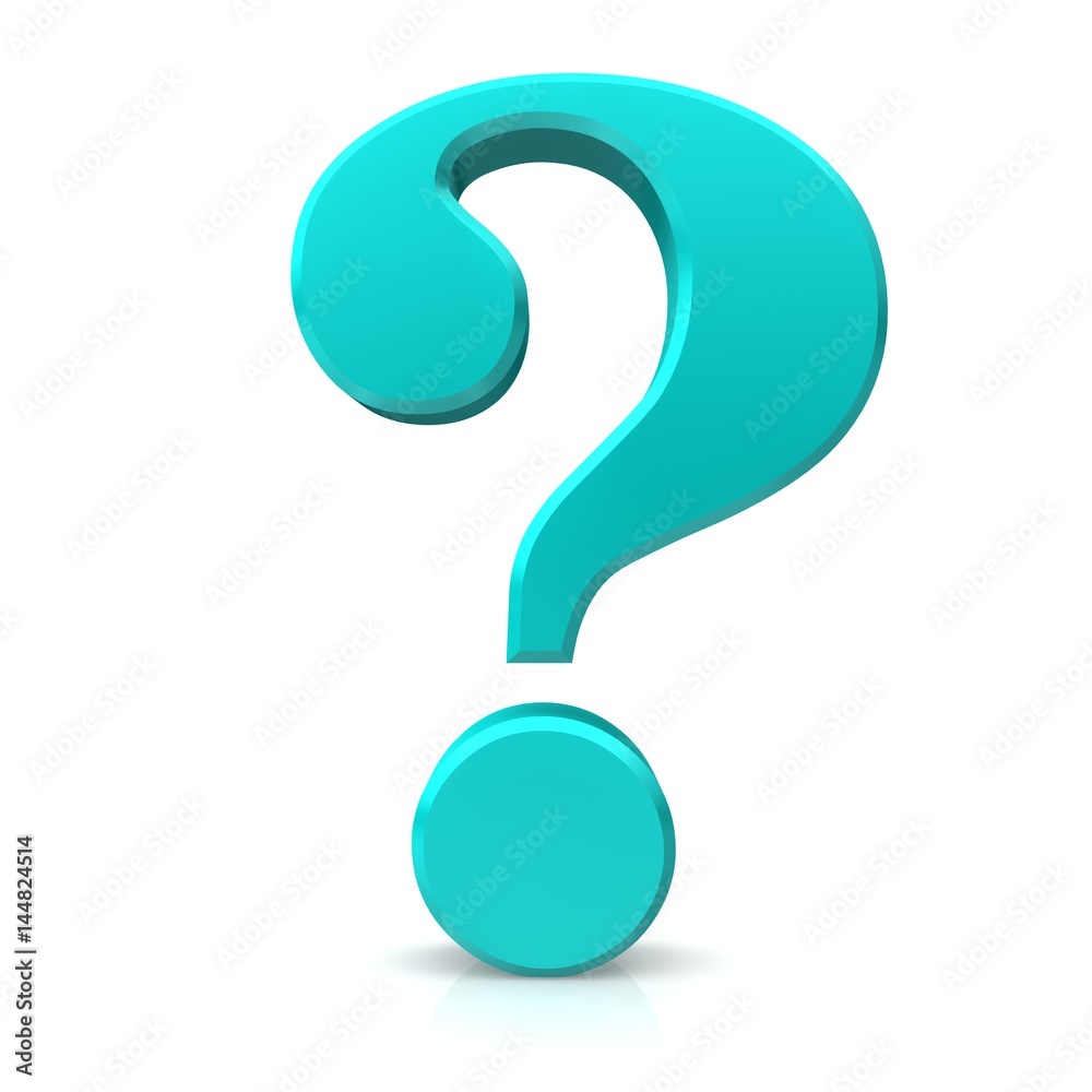 question mark 3d isolated on white turquoise cyan aqua icon rendered ...