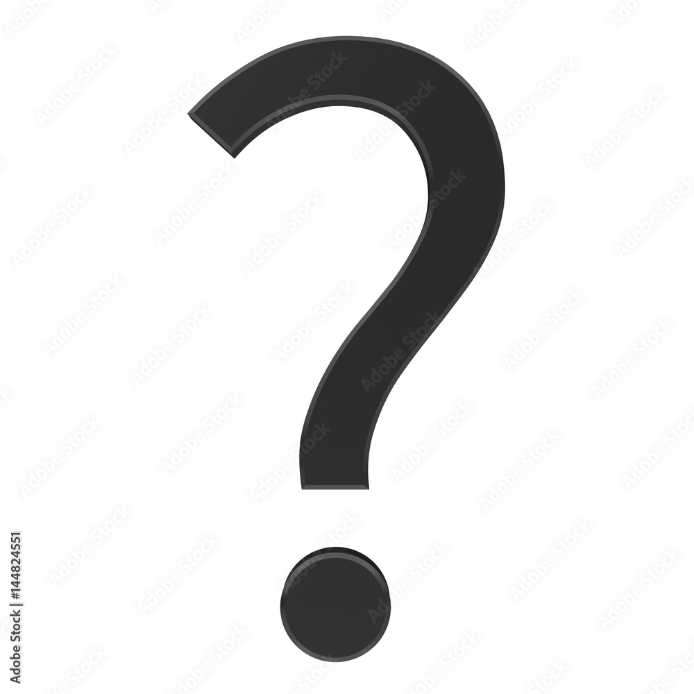 question mark black 3d isolated on white background render icon symbol ...