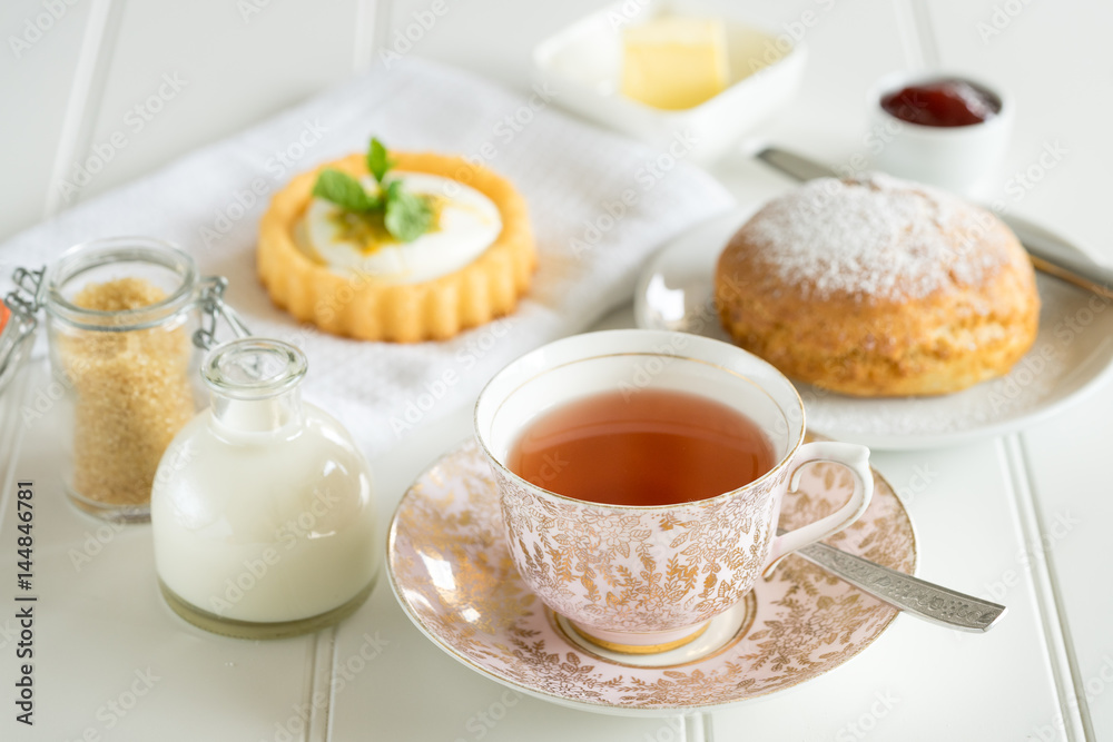 old school style tea at five afternoon service set cake sweet ...