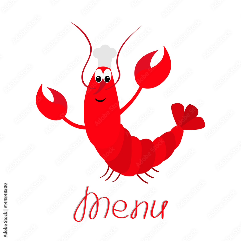 Lobster with claw. Chef hat. Cute cartoon character. Seafood restaurant ...