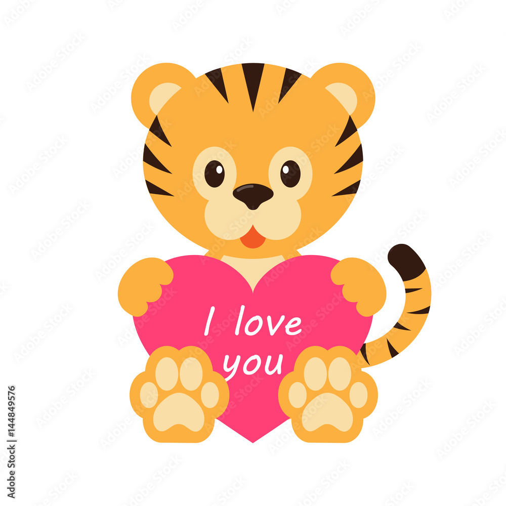 cartoon tiger with heart Stock Vector | Adobe Stock