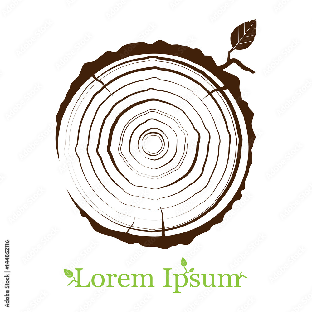 cross section of the trunk with tree rings. Wood sign icon. Tree growth ...