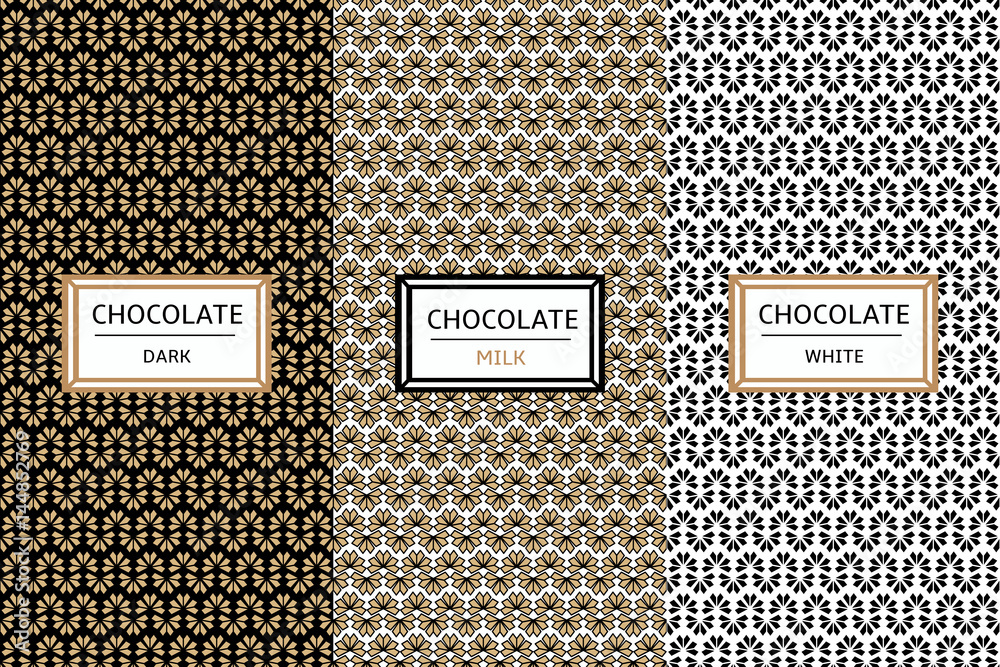 Chocolate Packaging design set. Vector collection of patterns for dark ...