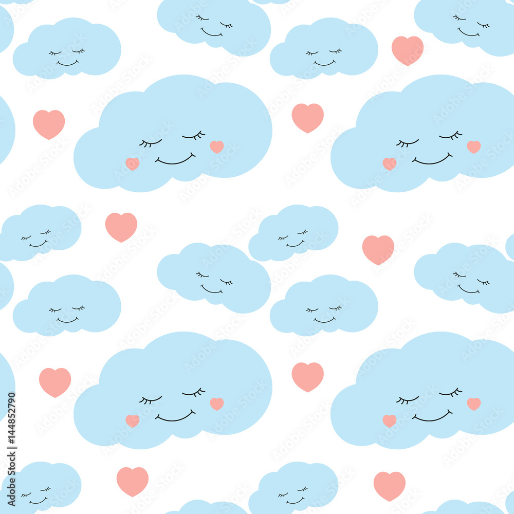 Baby Wallpaper Pattern Clouds Poster Black And White Seamless Pattern