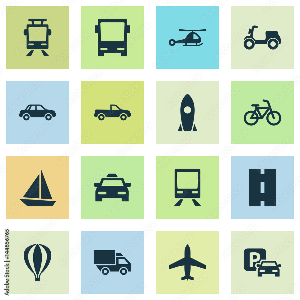 Transportation Icons Set. Collection Of Skooter, Yacht, Streetcar And ...