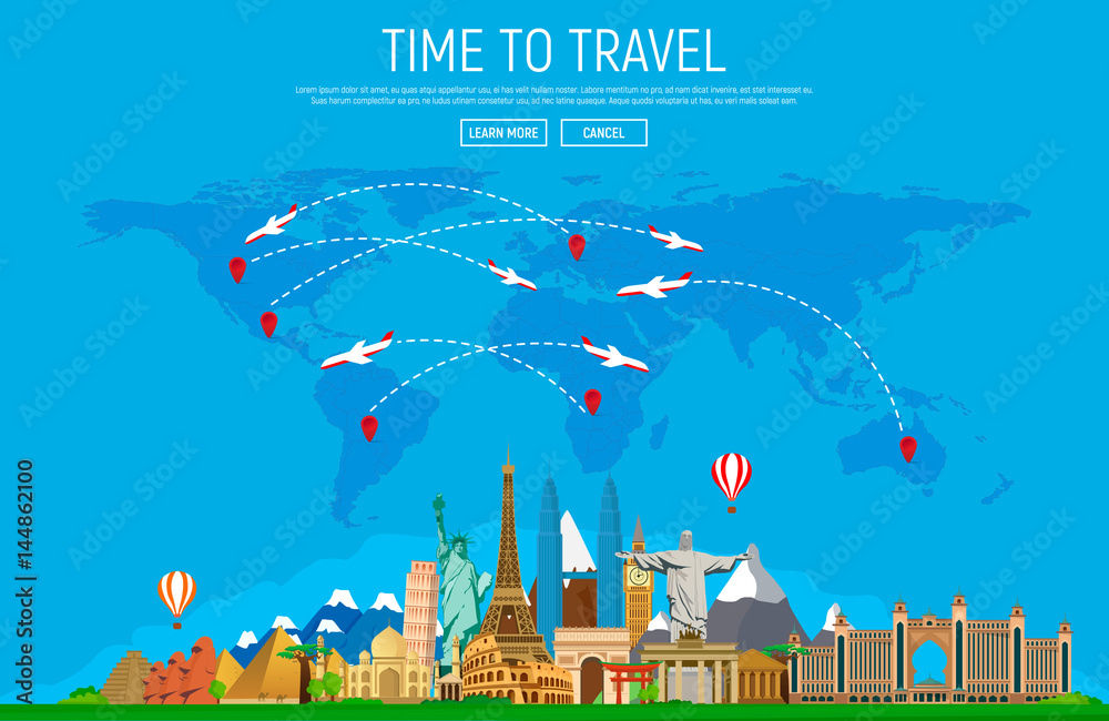 Travel and tourism background. Big set of famous landmarks and world ...