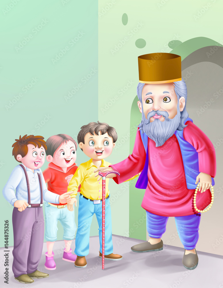 mullah with three boys Stock Illustration | Adobe Stock