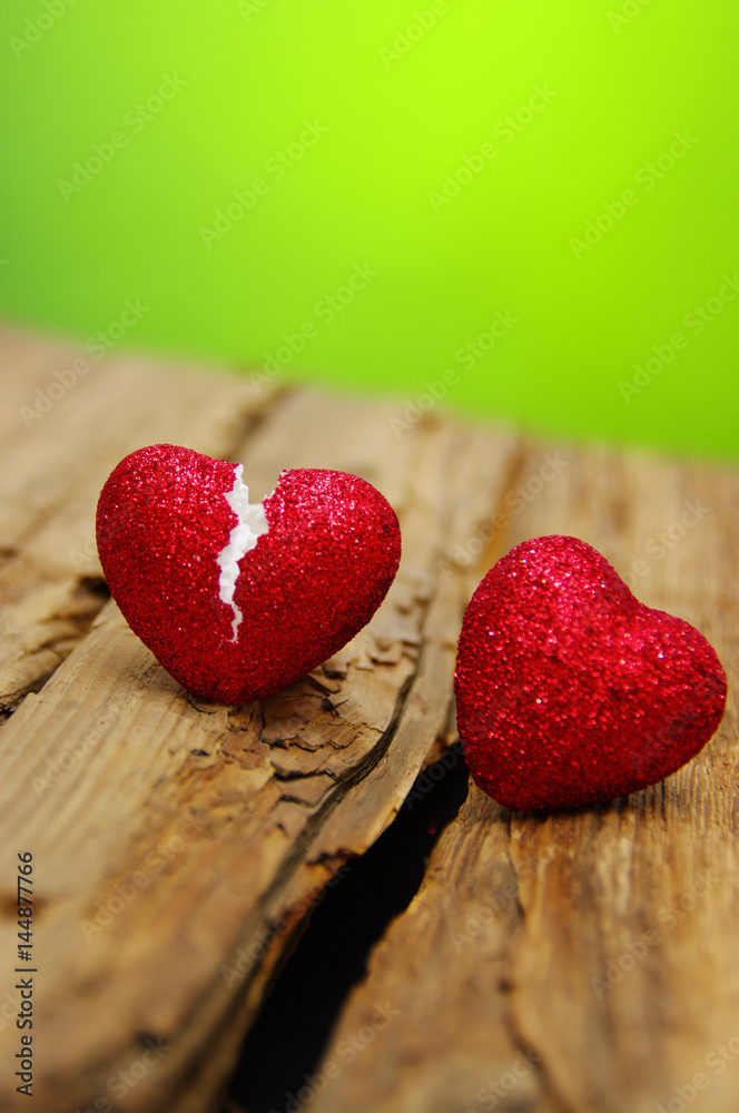 Broken heart cheating on wood Stock Photo | Adobe Stock
