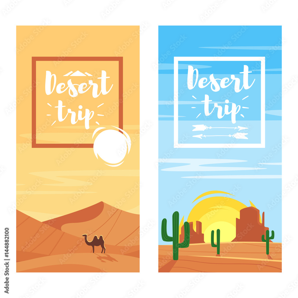 Vector cartoon style template for flyers for desert trip. Stock Vector ...
