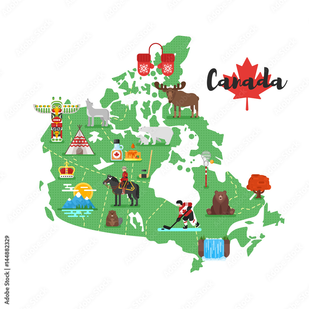 Poster Illustration vectorielle de style plat d'une carte du Canada ...