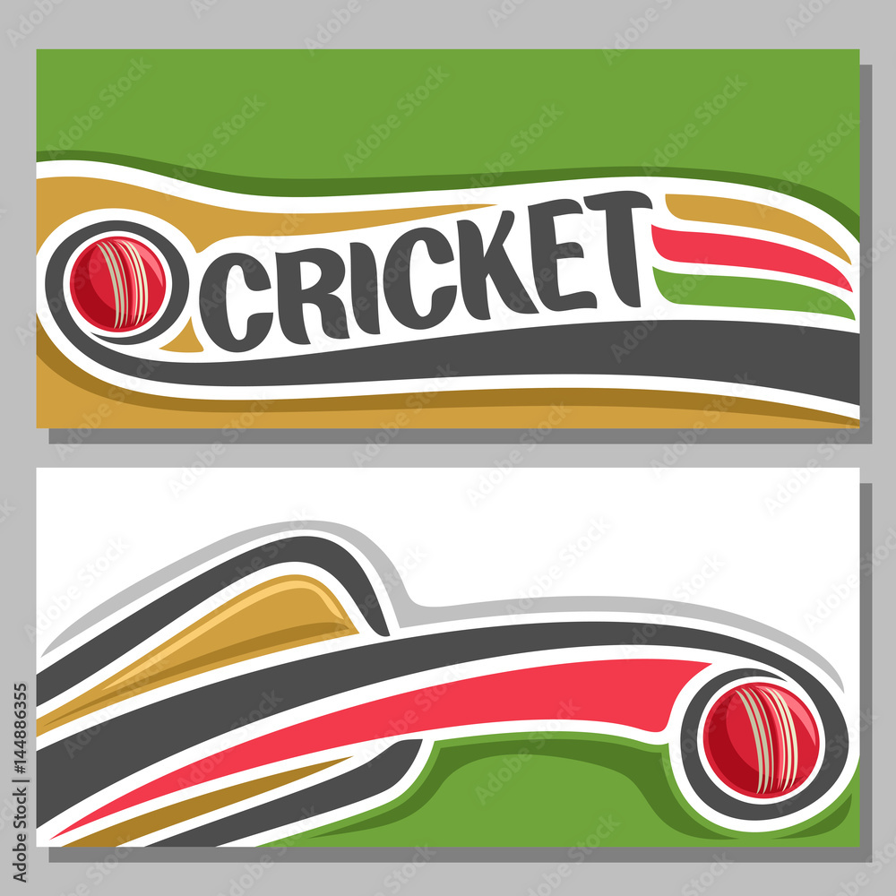 Vector horizontal banners for Cricket game: red ball hitting of bat ...