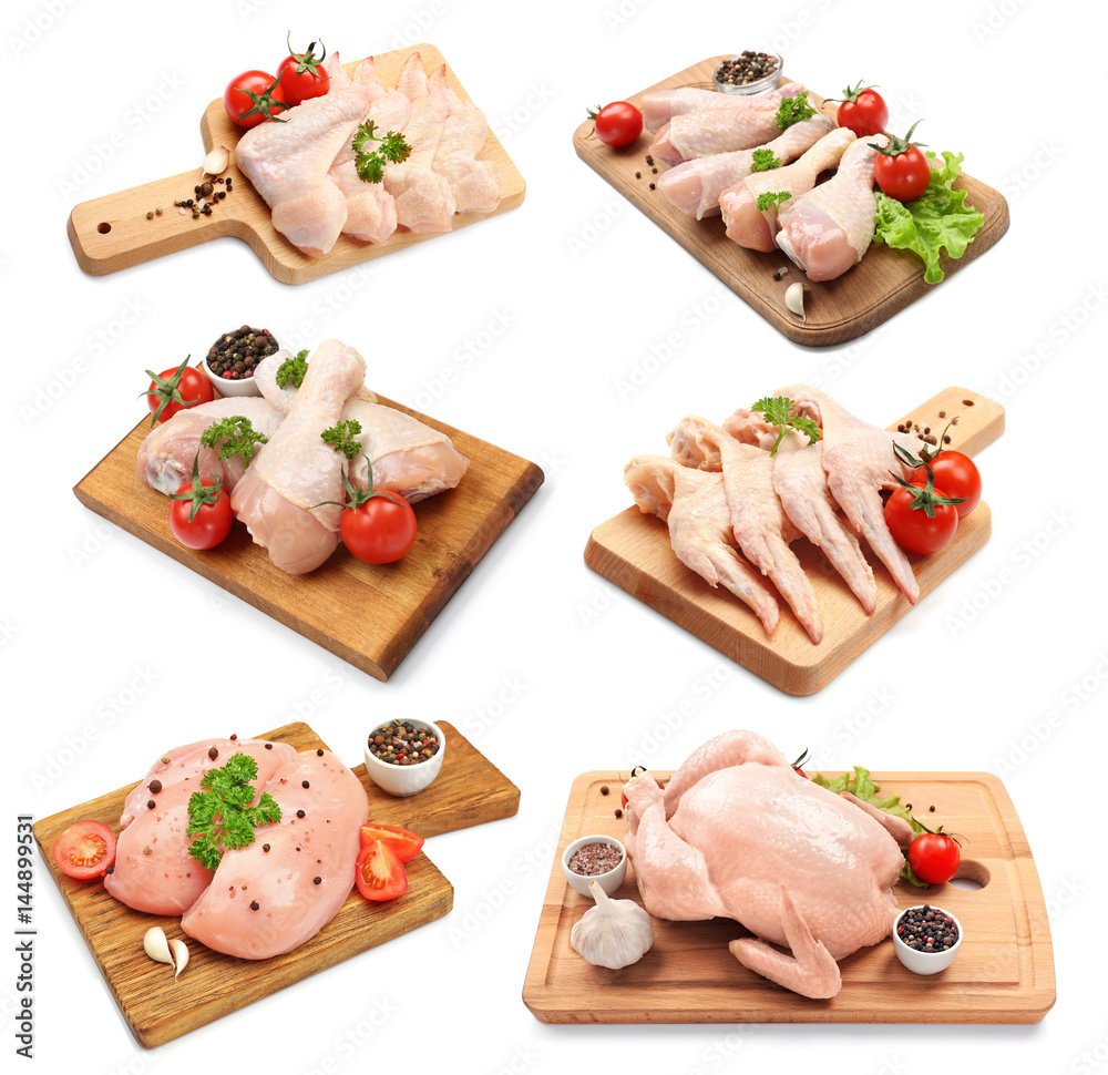 Different parts of raw chicken on white background Stock Photo | Adobe ...