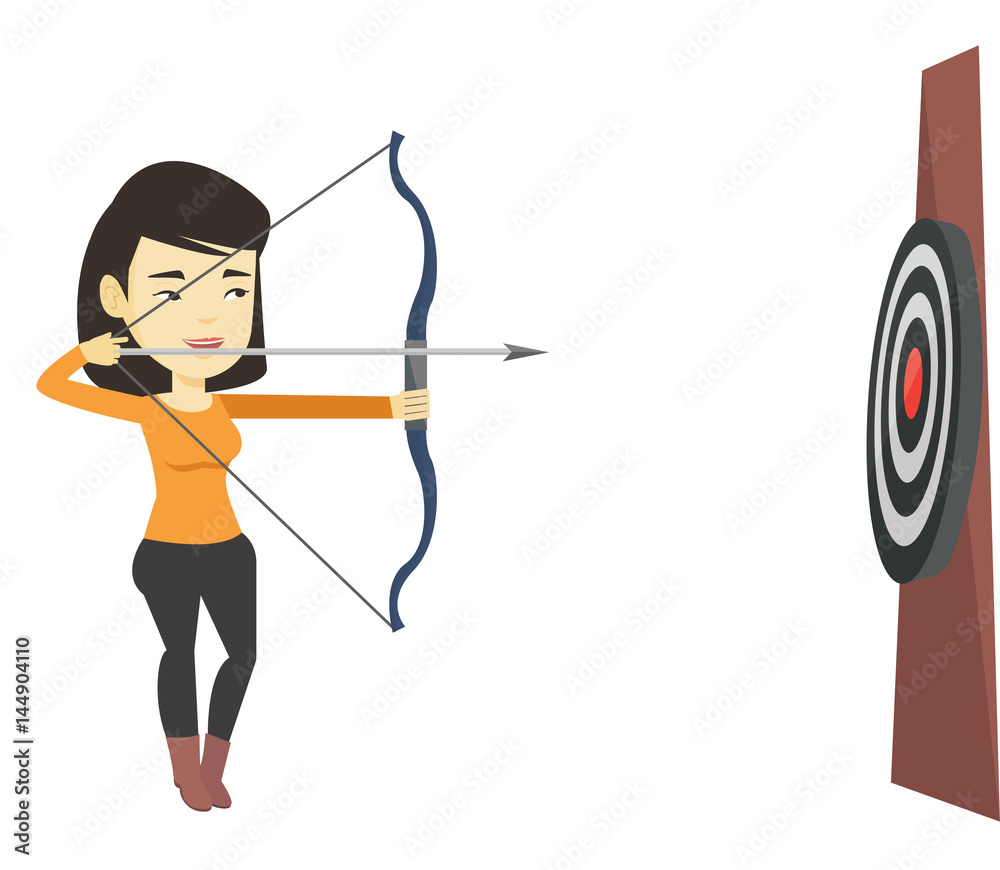 Archer aiming with bow and arrow at the target. Stock Vector | Adobe Stock
