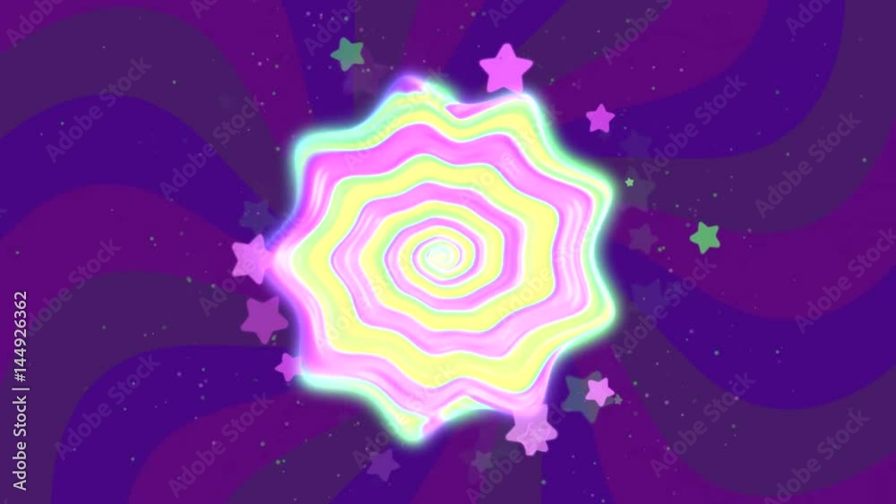 Seamless looped cartoon hypnotic spiral animation. Green and purple ...
