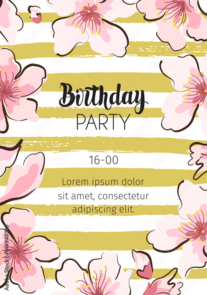 Birthday background with cherry blossoms Stock Vector | Adobe Stock