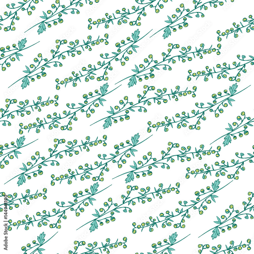 Artemisia absinthium, absinthe wormwood hand drawn vector ink color ...