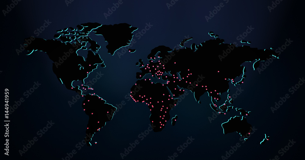 Darkened world map with marked capitals of all countries Stock ...
