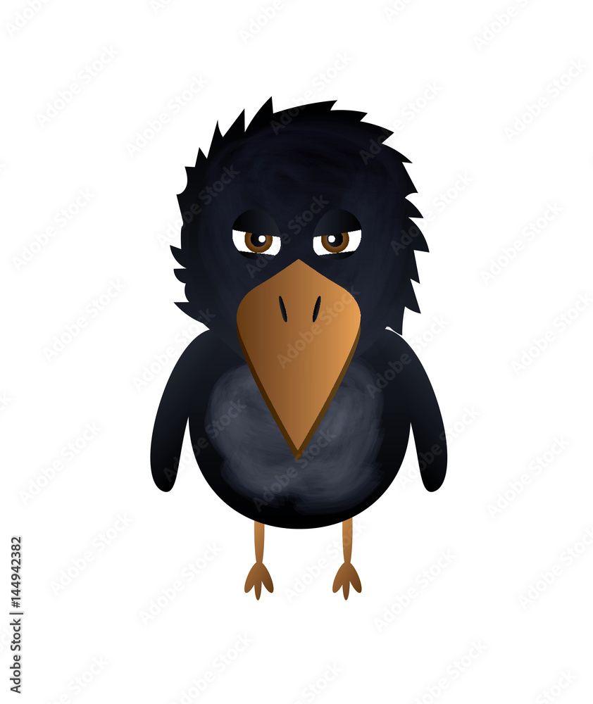 Serious looking crow standing on white background,cartoon style, vector ...