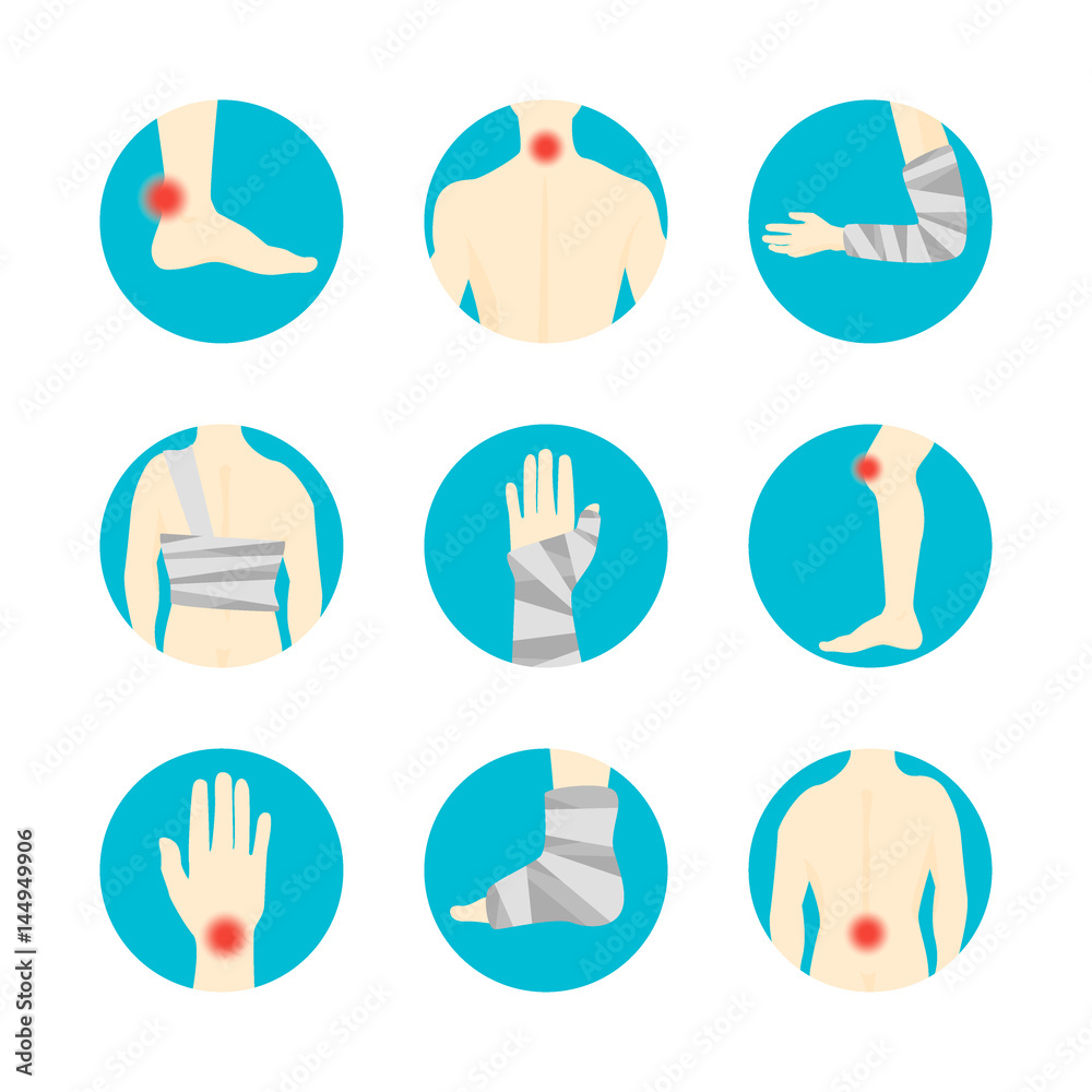 Human Injuries Set Bandage and Center Pain. Vector Stock Vector | Adobe ...
