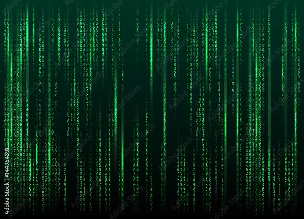 Stream of binary code on screen. Abstract vector background. Data and technology, decryption and ...