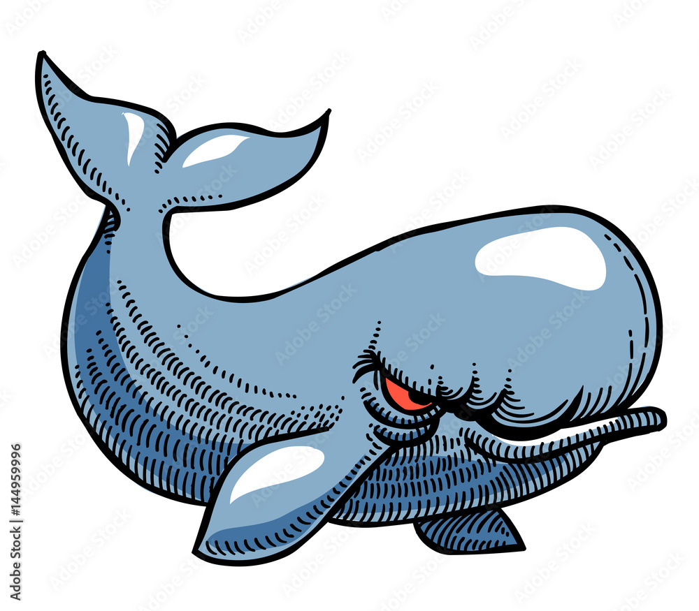 Cartoon image of angry whale. An artistic freehand picture. Stock ...