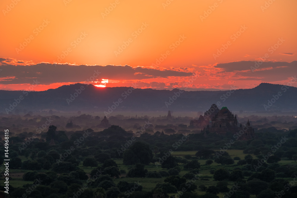 Sunset in Bagan, Myanmar. Bagan is ancient city with thousands of ...